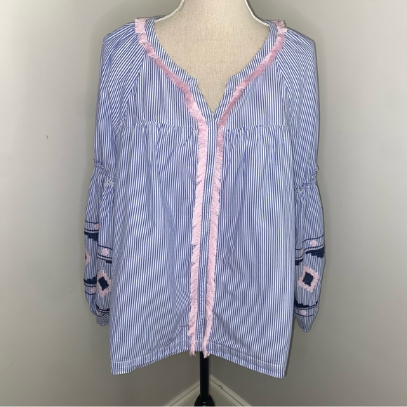 crown & ivy | Tops | Crown Ivy Blue White Striped Embroidered Pink ...